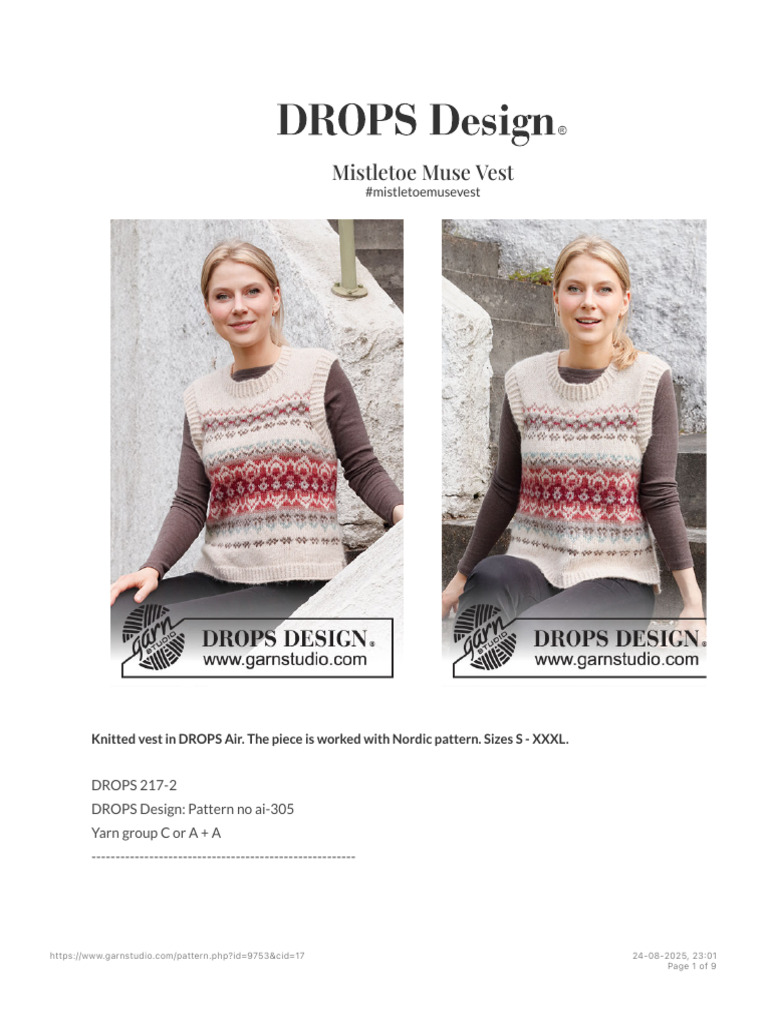 Mistletoe Muse Vest - DROPS 217-2 - Free Knitting Patterns by DROPS ...