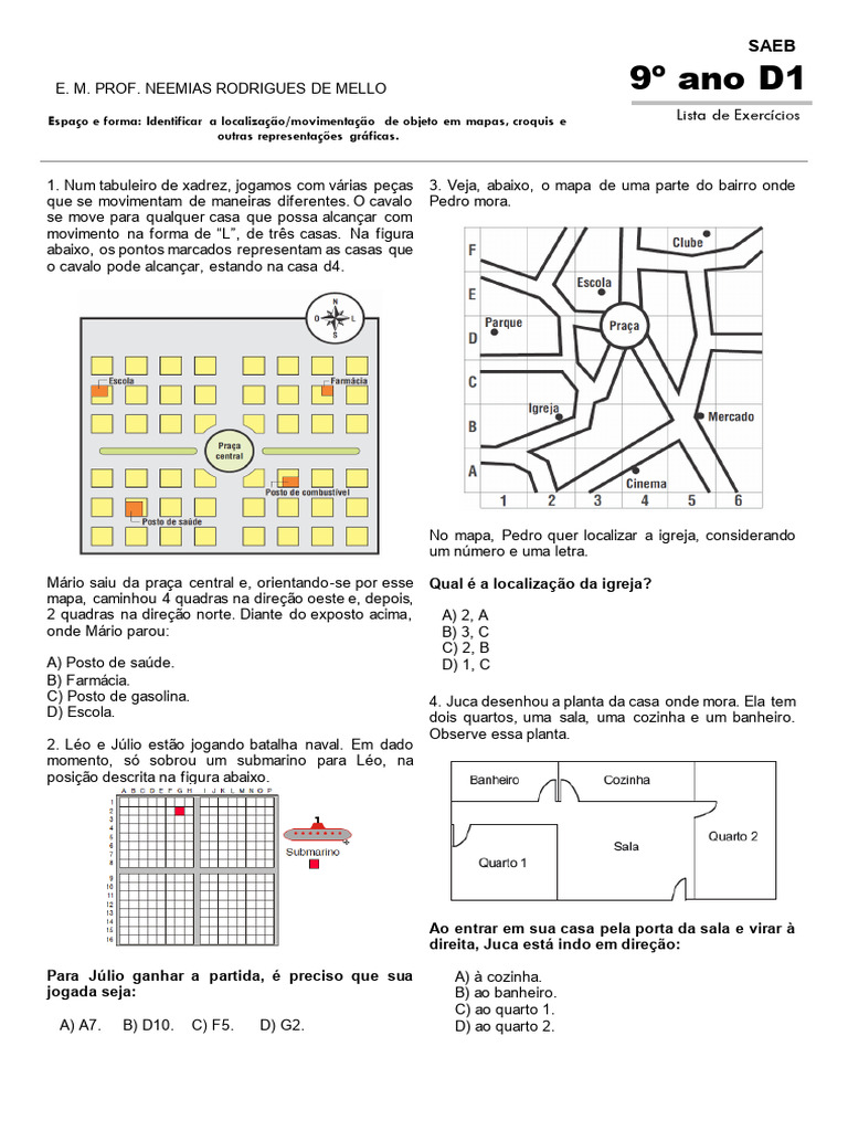Lista Complementar D1 - Matemática | PDF