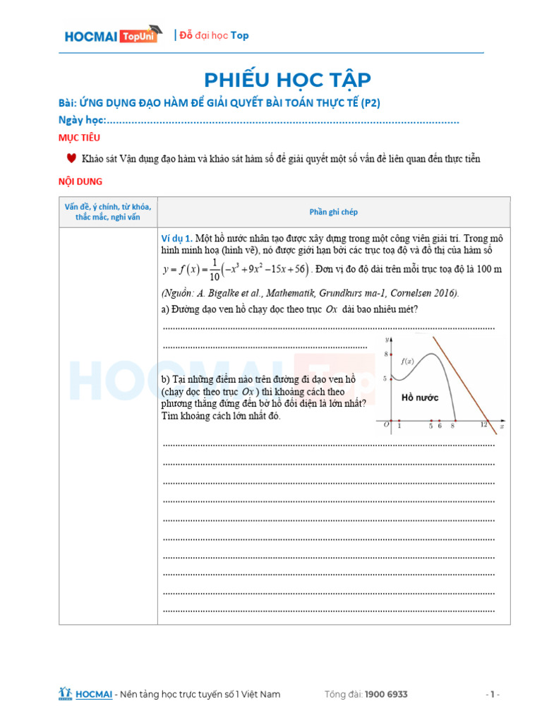 TopUni Ung Dung Dao Ham de Giai Quyet Bai Toan Thuc Te P2 Toan 12 | PDF