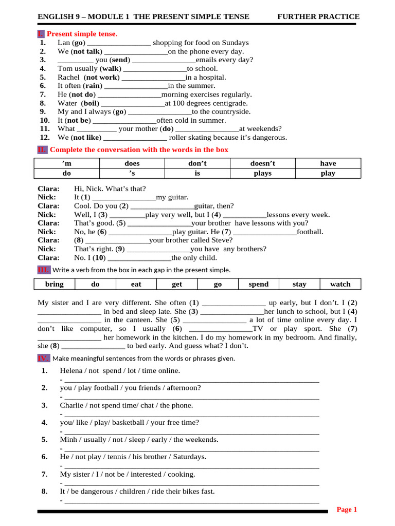 Present Simple Tense Practice Module | PDF