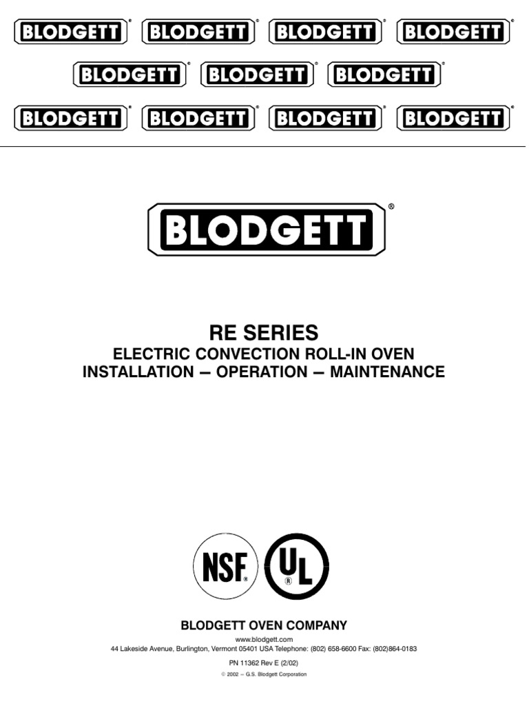 Blodgett RE Series Specifications | PDF | Oven | Screw