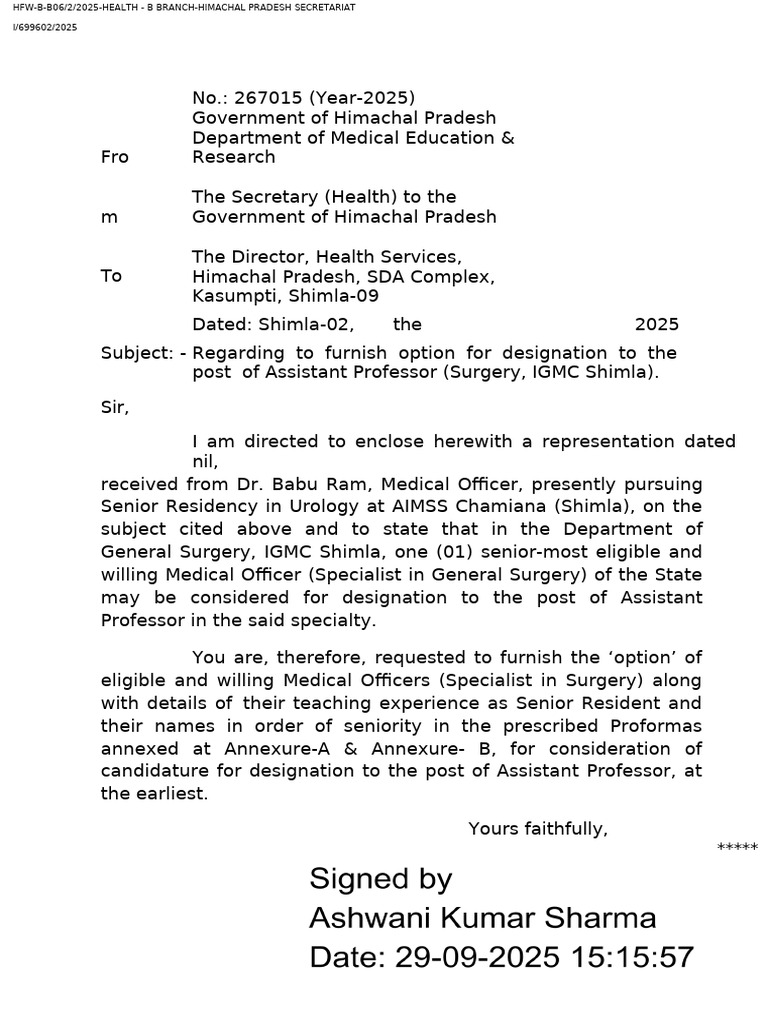 General Surgery Designation As AP in IGMC Option Asked From DHS Issued ...