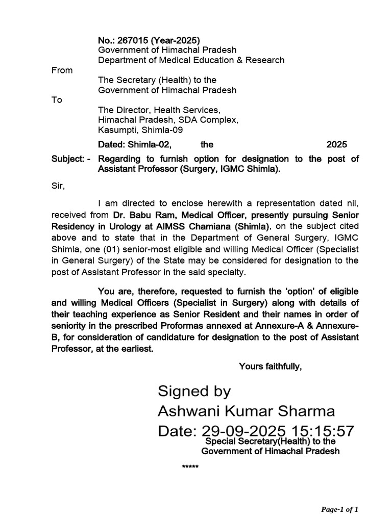 General Surgery designation as AP in IGMC option asked from DHS issued ...