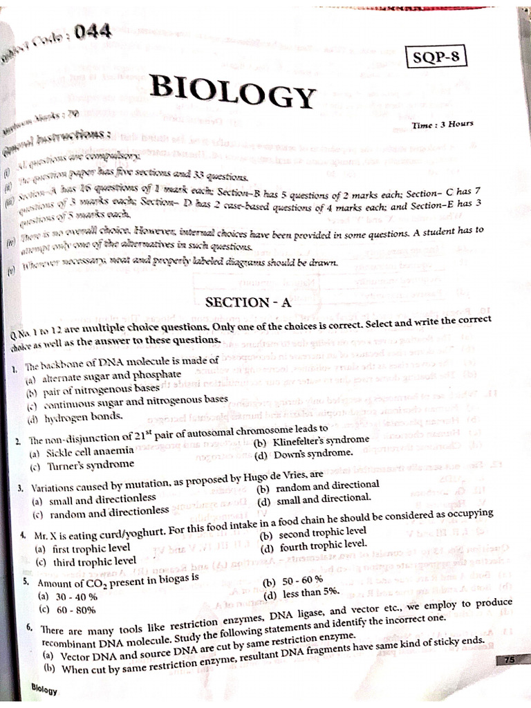12th Class Biology SQP | PDF
