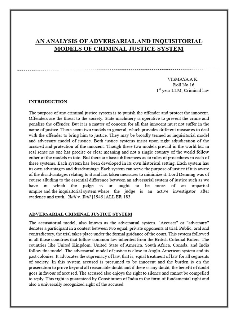 Adversarial and Inquisitorial Models of Criminal Justice System | PDF ...