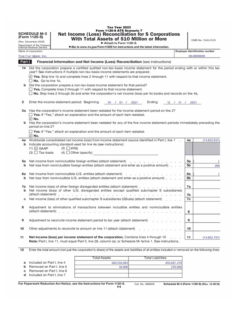 1120s Schedule M3 | PDF | Expense | Income Statement