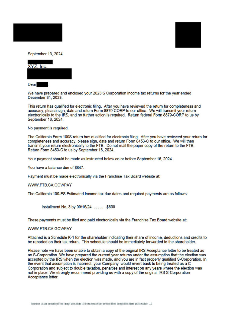 2023 S Corp_Single SH_Redacted | PDF | Depreciation | Tax Deduction