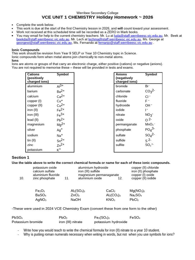 2026 VCE Chemistry Unit 1 Orientation | PDF | Ion | Electron Configuration