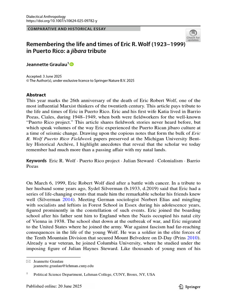 Eric R. Wolf's Puerto Rico Experience | PDF