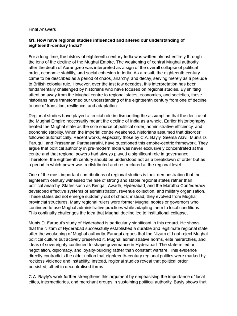 Final Answers - Modern India | PDF | Utilitarianism | British Empire