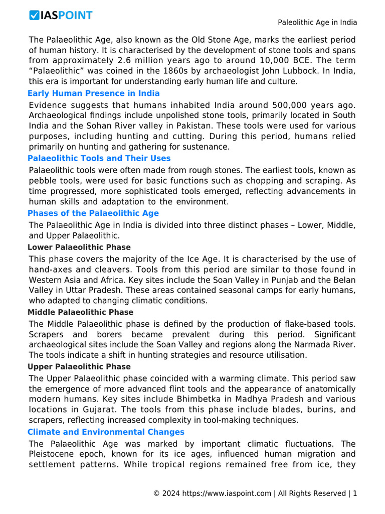 Paleolithic Age in India | PDF | Paleolithic | Pleistocene