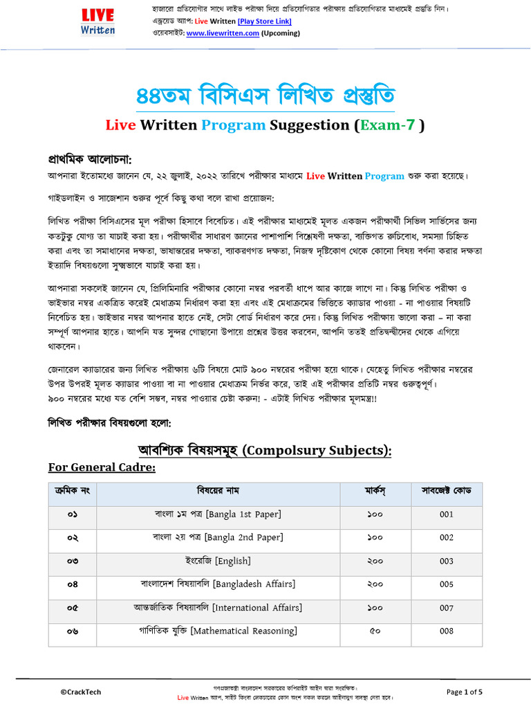 Live Written Suggestion Exam - 7 | PDF