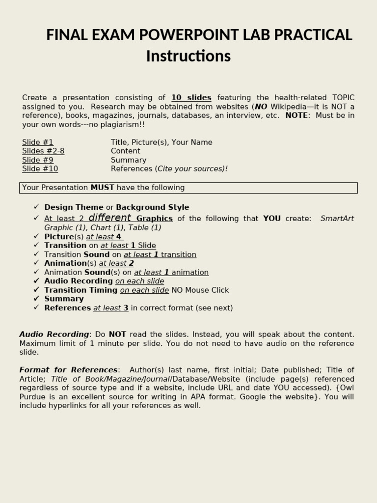 FINAL EXAM PowerPoint Lab Practical Instructions | PDF | Websites ...
