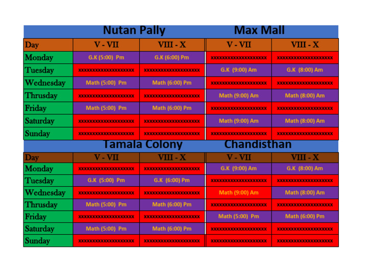Weekly Class Schedule for G.K. and Math | PDF