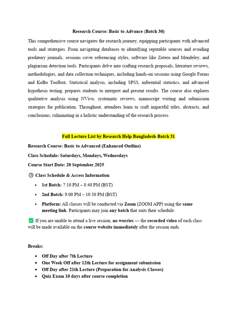 Advanced Research Course Overview | PDF | Statistics | Systematic Review