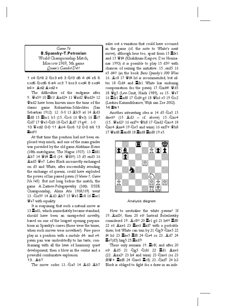 My Great Predecessors - Volume III, Spassky Vs Petrosian | PDF | Chess ...