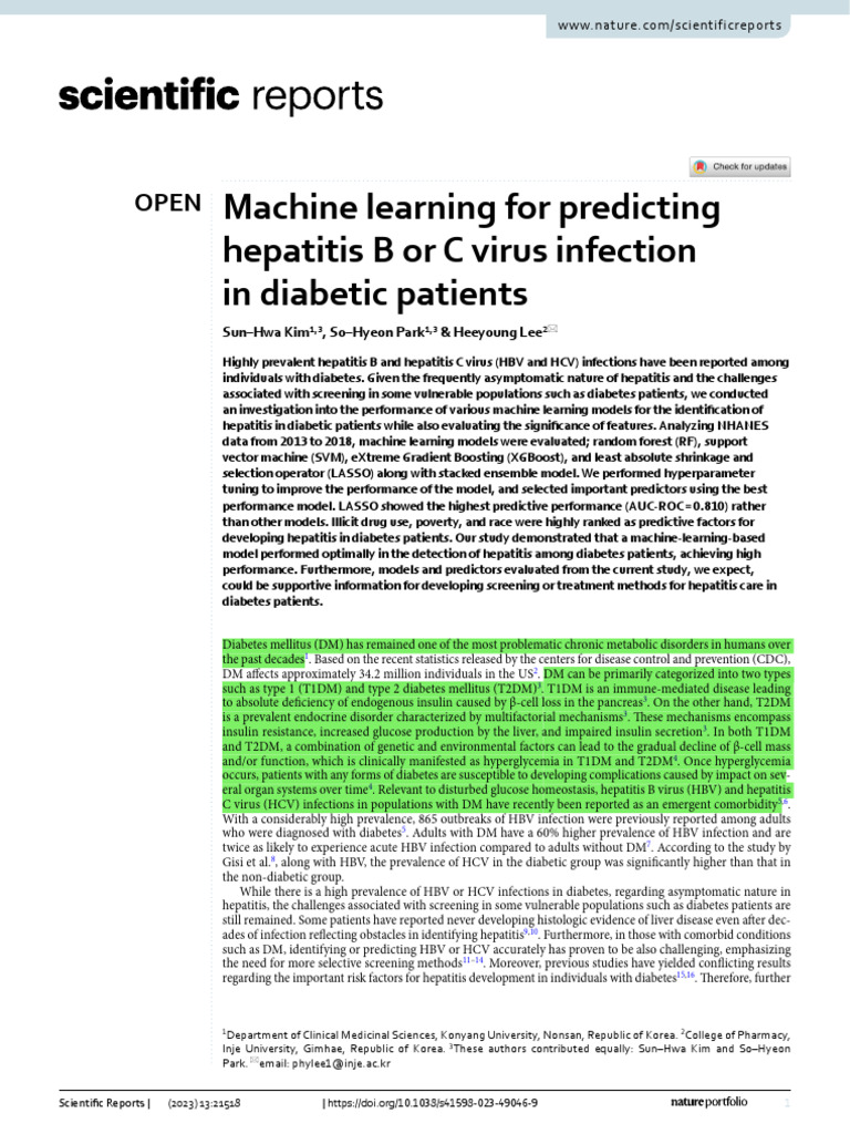 Machine Learning For Predicting Hepatitis B or C Virus Infection in ...