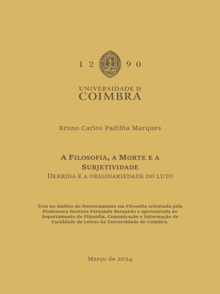 A Filosofia, A Morte e a Subjetividade - Derrida e a Originariedade Do ...