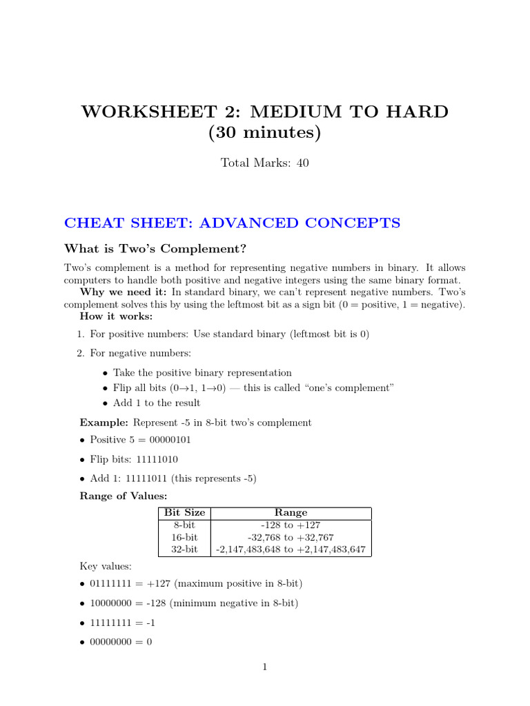 worksheet2- math year 7 | PDF | Ascii | Bit