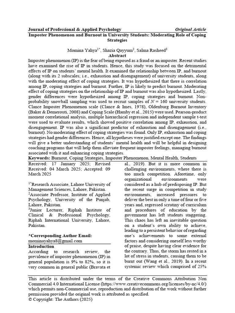 Yahya+et+al (1) | PDF | Occupational Burnout | Feeling