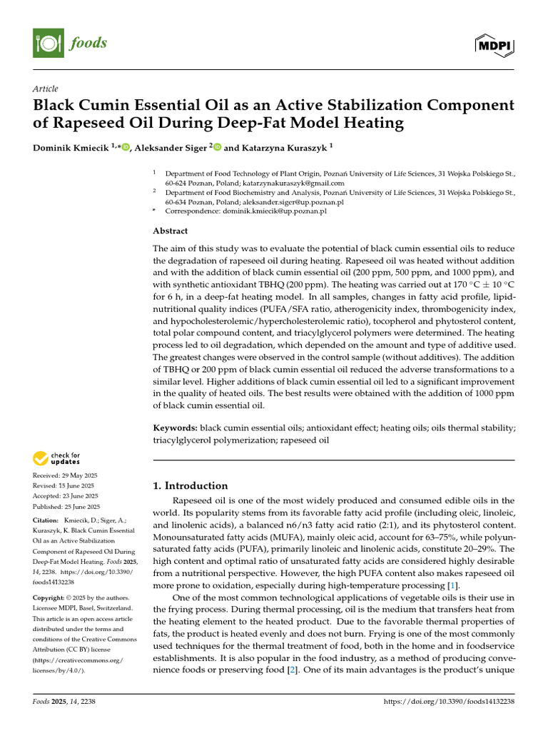Black Cumin Essential Oil as an Active Stabilization Component of ...