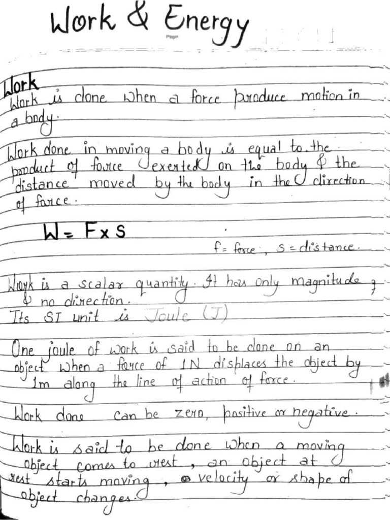 Work and Energy Notes Class 9 | PDF