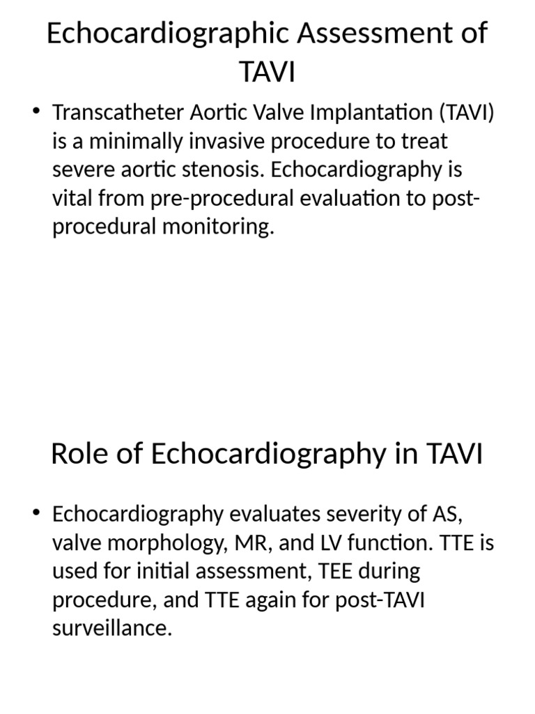 Echocardiographic Assessment TAVI Summary | PDF