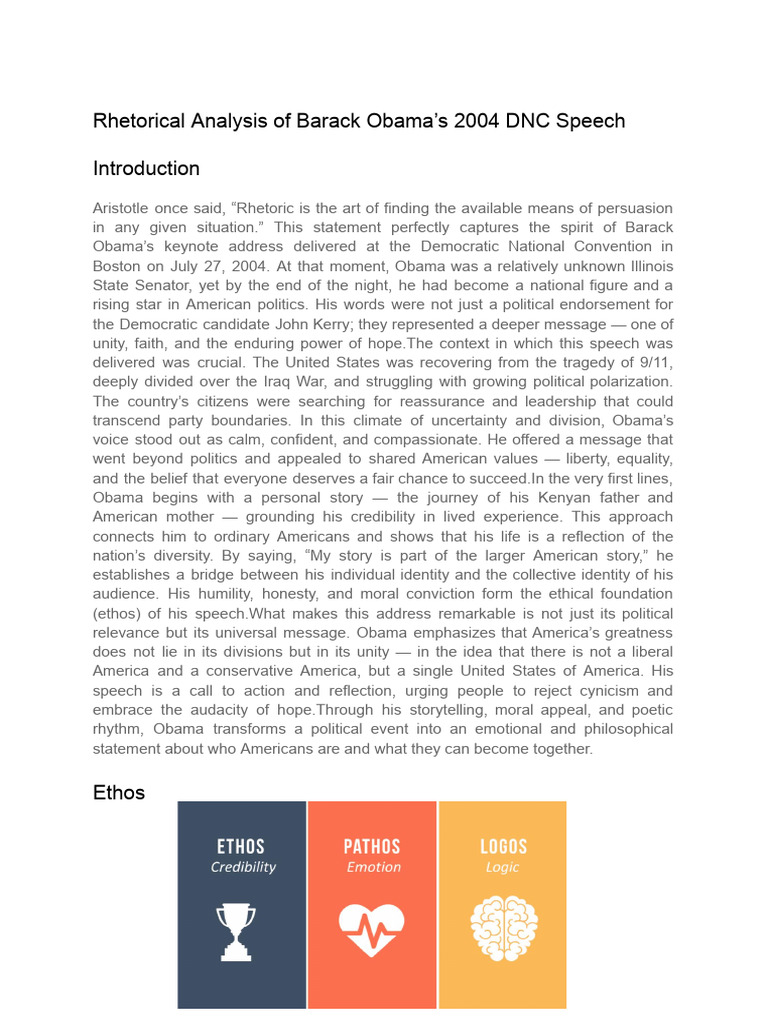 Rhetorical Analysis of Obama's 2004 Speech | PDF | Rhetoric | Barack Obama