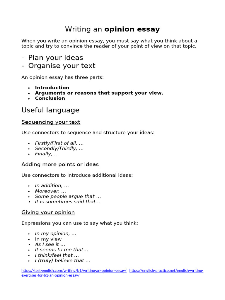 How To Write An Opinion Essay 3 | PDF | Essays | Reason