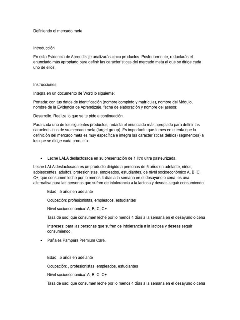 Definiendo El Mercado Meta | PDF | Leche