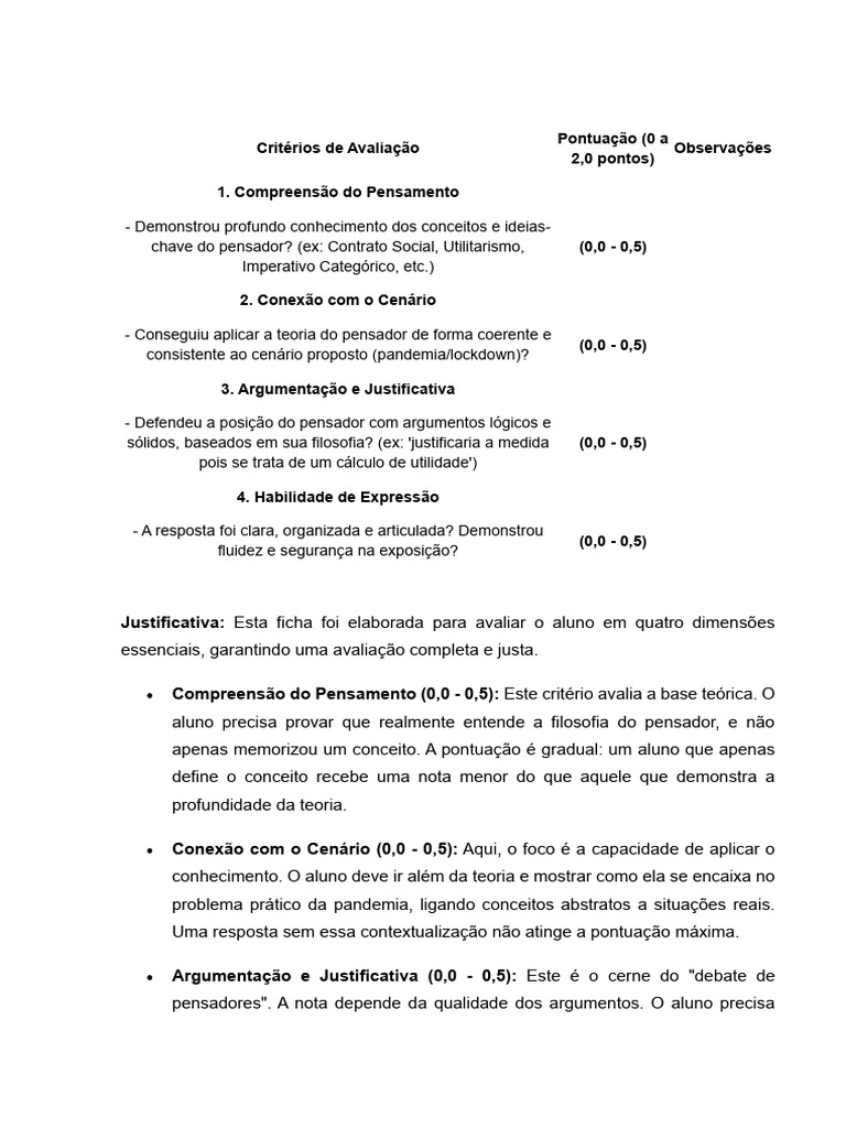 AP2-Critérios de Avaliação | PDF | Pensamento | Immanuel Kant