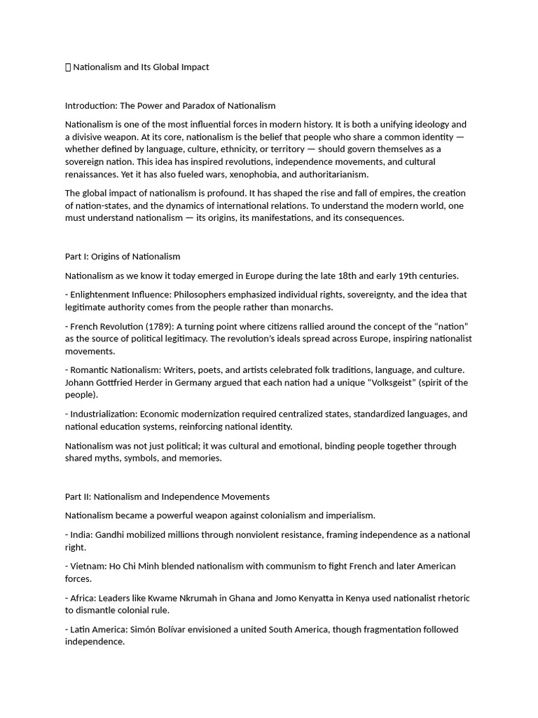 ? Nationalism and Its Global Impact | PDF | Nationalism | Globalization