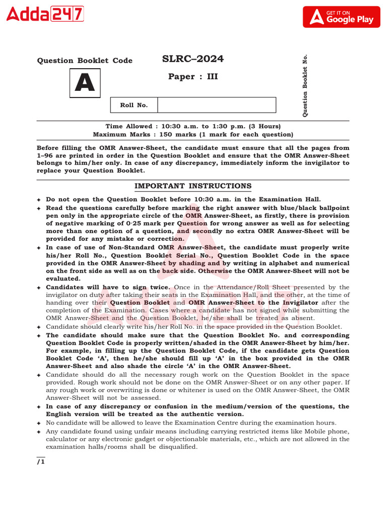 Grade III Paper III 2024 | PDF