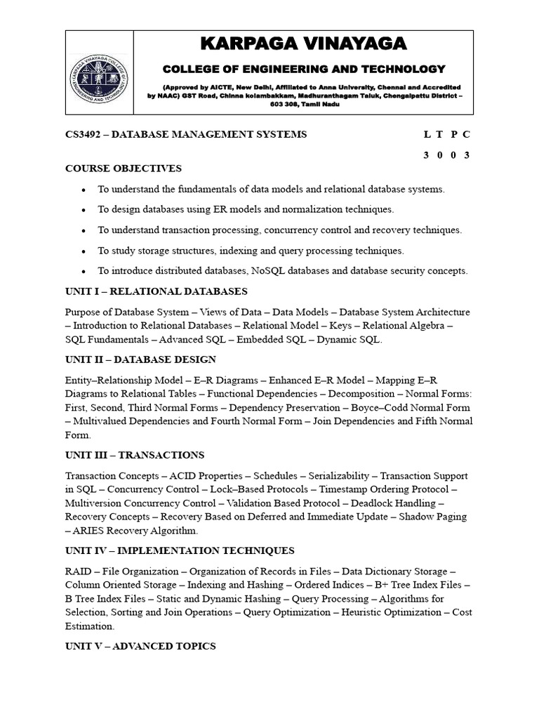 DBMS SYLLABUS | PDF | Databases | Relational Database