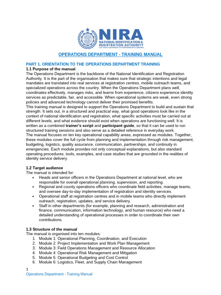Operations Department Training Manual | PDF | Risk | Risk Management