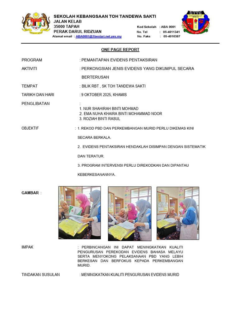 One Page Report Bagi Opc 2 | PDF