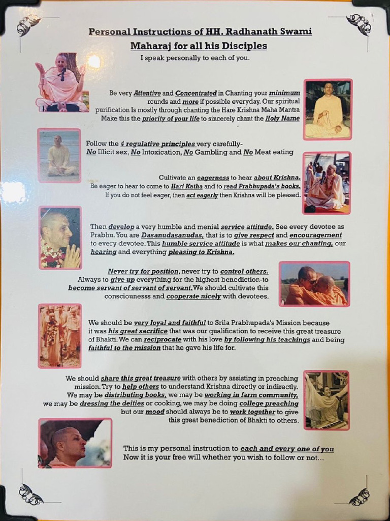 Srila Radhanath Swami Maharaj Personal Instructions. | PDF