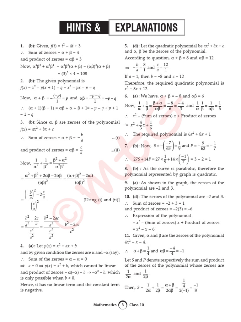 Test Paper 02 Polynomials Solution | PDF | Polynomial | Algebra