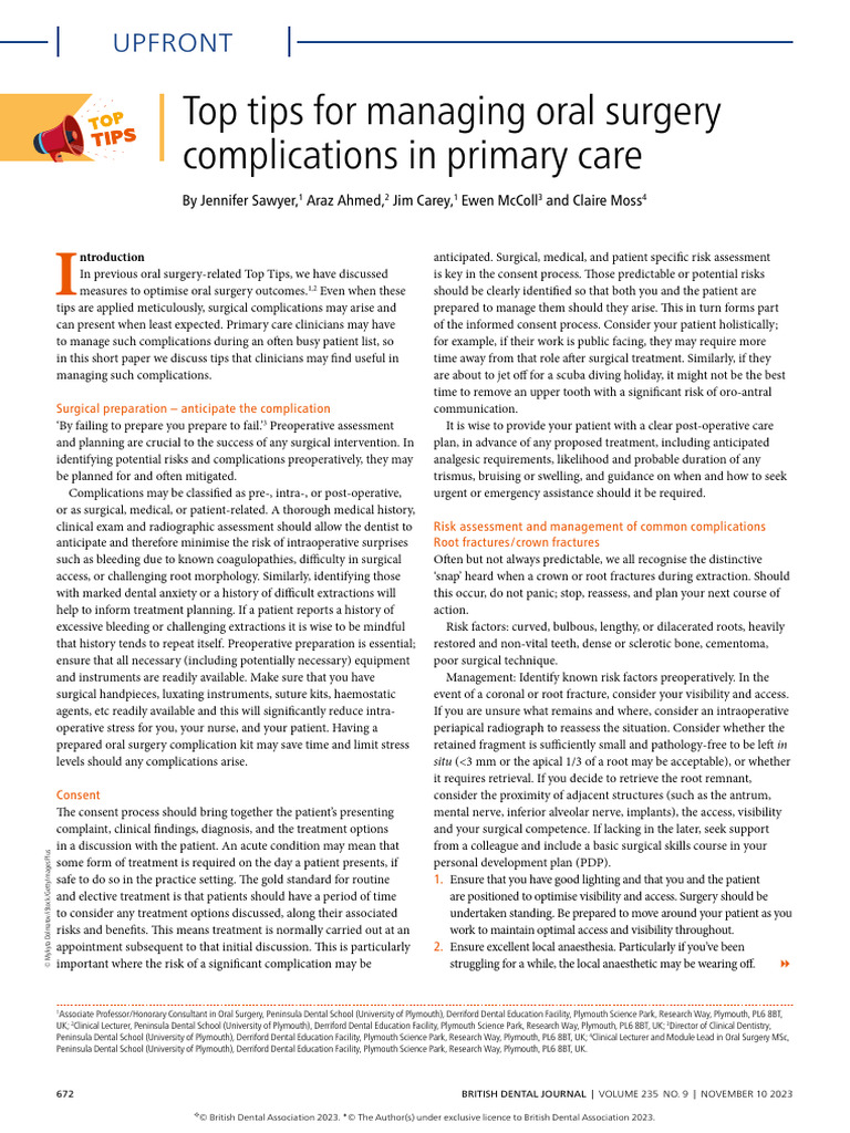BDJ Tips - Oral Surgery Complications | PDF | Analgesic | Medicine