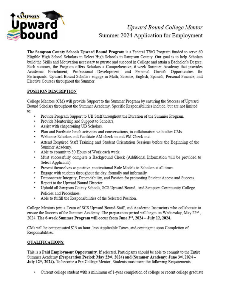 Summer-2024-College-Mentor Description | PDF | Mentorship