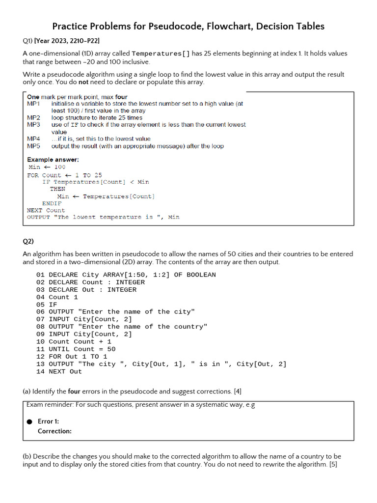 Algorithms Exercise (Exam Style) Solutions | PDF | Algorithms ...