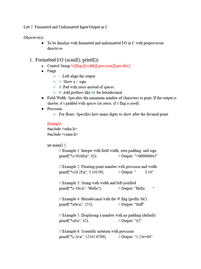 Lab-2-Formatted-and-Unformatted-Input-Output-in-C | PDF | Notation ...