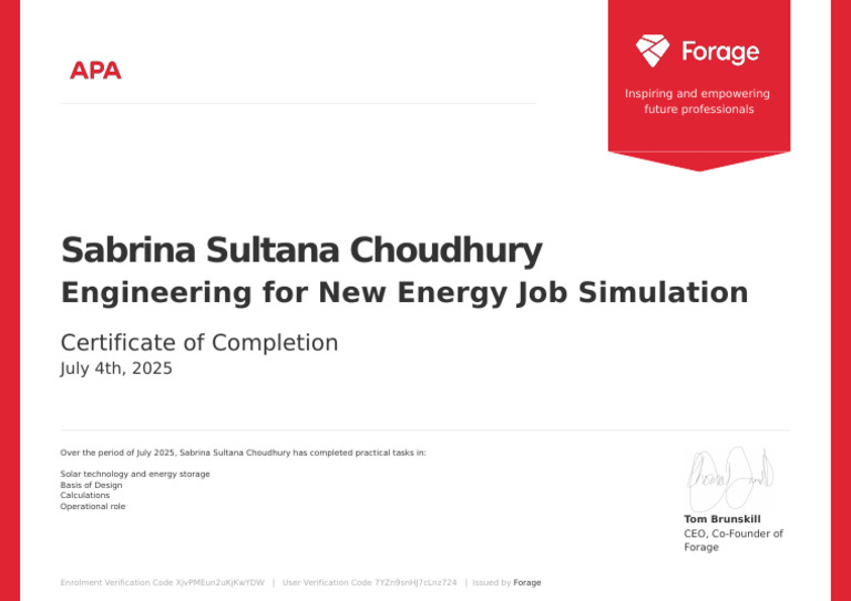 Apa Certificate Solar Energy | PDF