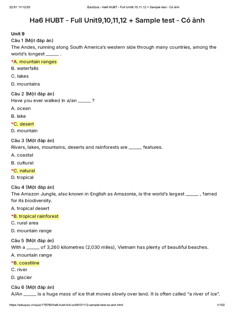 Ha6 HUBT - Full Unit9,10,11,12 + Sample Test - Có Ảnh (1) | PDF ...