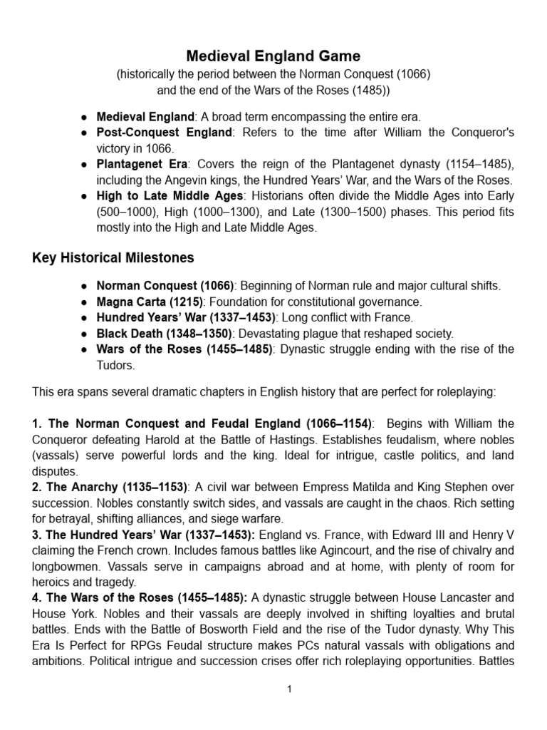 Medieval England Game - Setting and Ep. 1 | PDF | Richard Iii Of ...