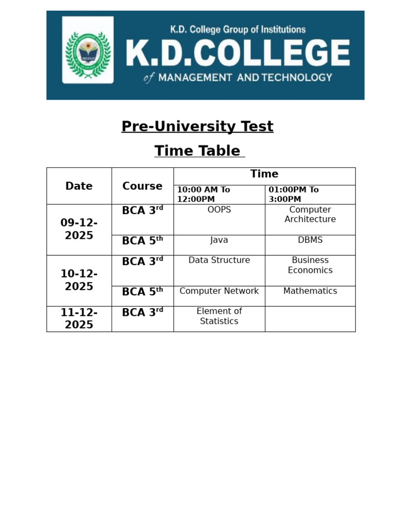 BCA 3 & 5 TIME TABLE | PDF