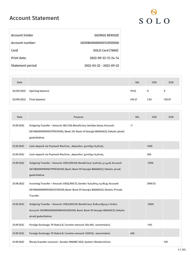 Detailed Account Statement for George Beridze | PDF | Foreign Exchange ...