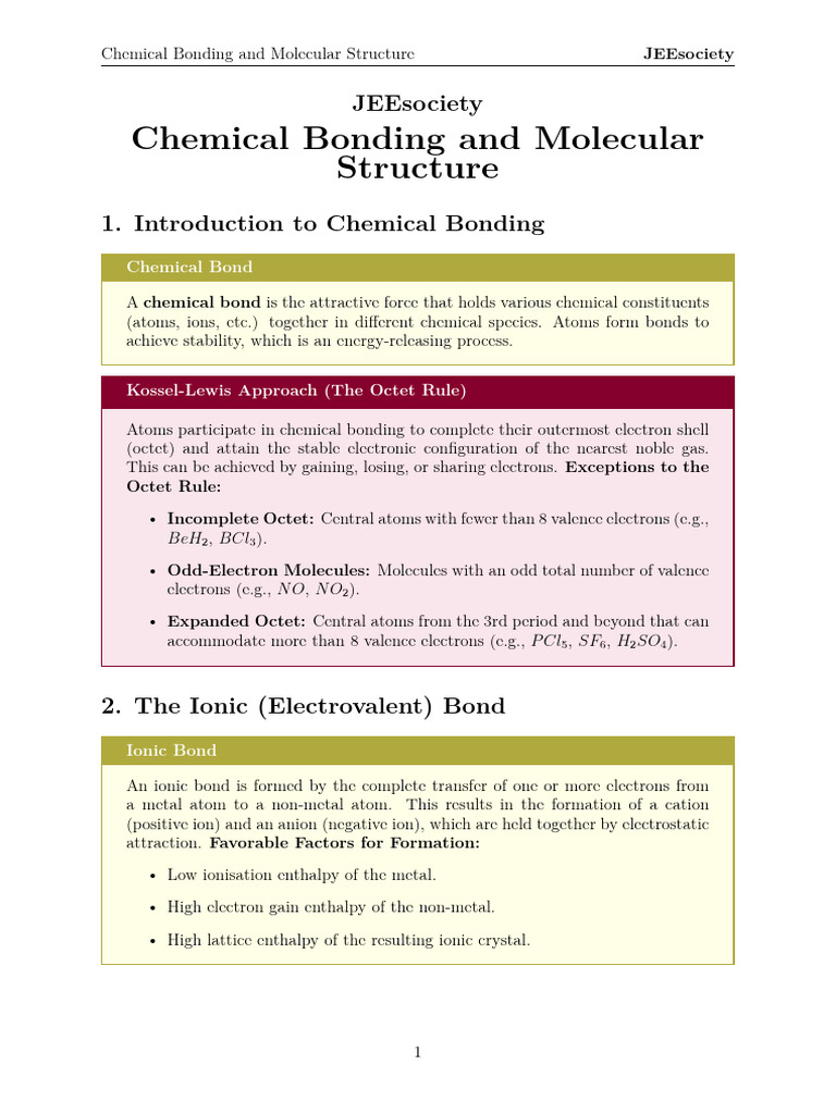 Chemical Bonding and Molecular Structure Guide | PDF | Chemical Bond ...