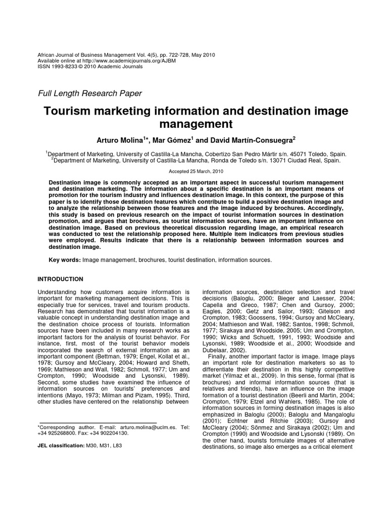 Tourism Marketing Information and Destination Image Management | PDF ...