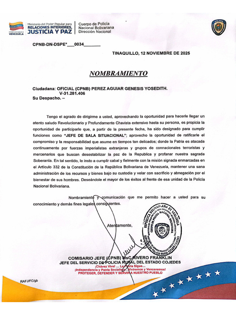 Nombramiento Oficial Pérez Genesis | PDF